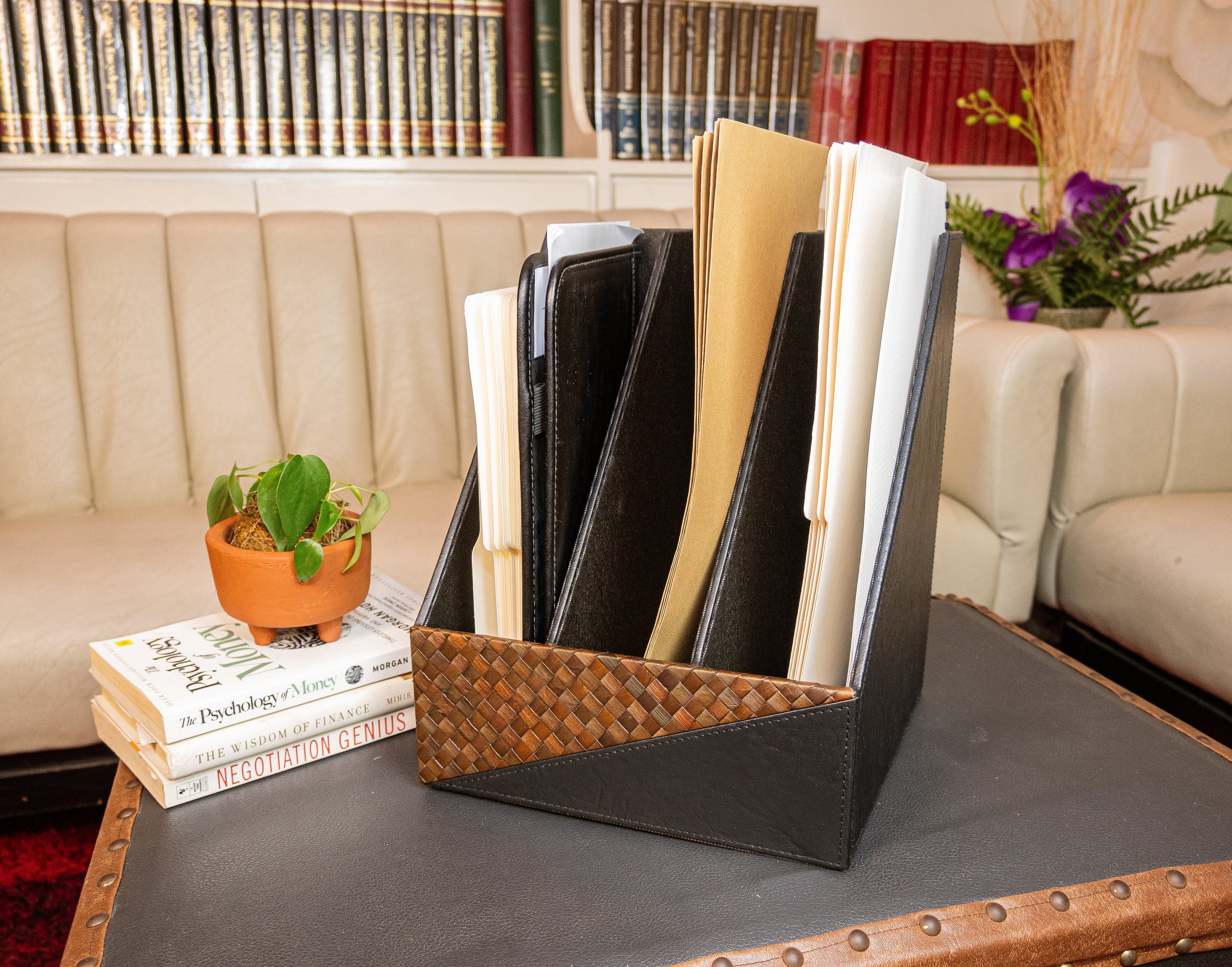 Magazine File Organizer | Multi-Compartment | Quality Faux Leather with ...