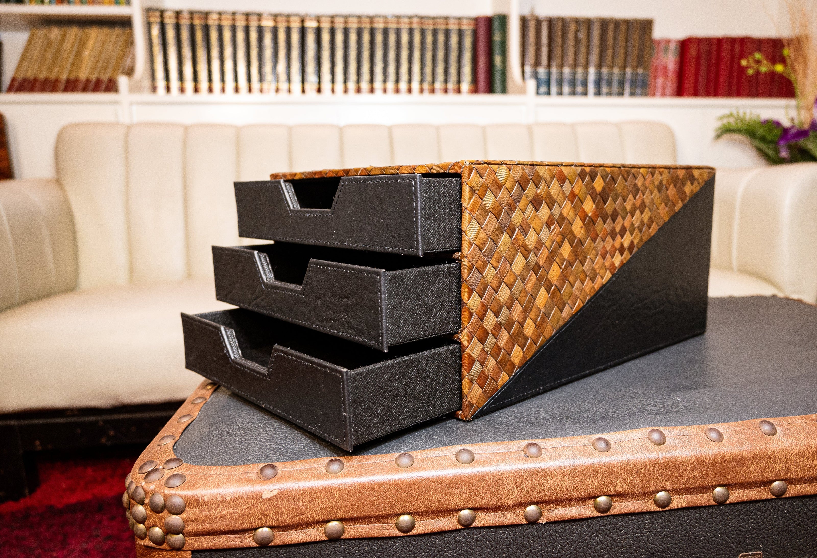 Three-Layer Desk Paper Drawer in Handmade Woven Brown Pandan and ...