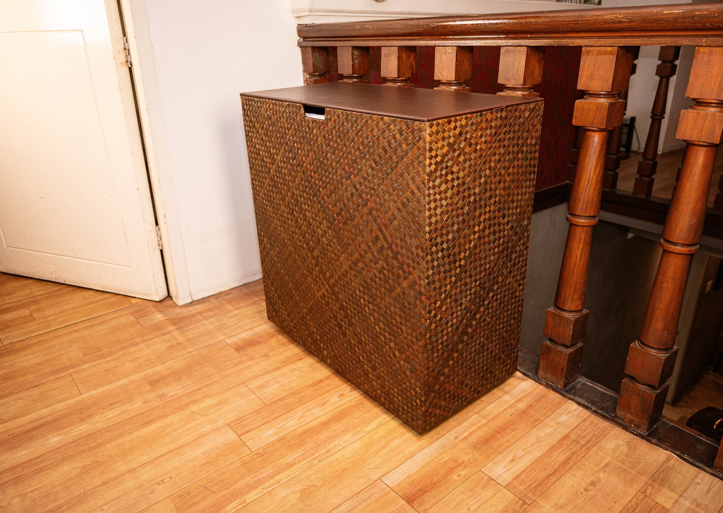 Large Rolling Laundry Hamper | Handmade Woven Brown Pandan | with Linen Bag